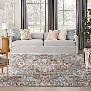 Nourison Astra Machine Washable Persian Denim Multi 7'10" x 10' Area -Rug, Easy -Cleaning, Non Shedding, Bed Room, Living Room, Dining Room, Kitchen (8x10)