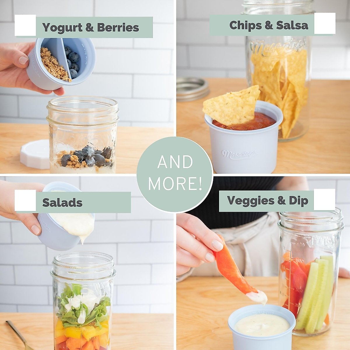 Masontops Snack Stack - Mason Jar Divider Overnight Oats Jars Salad Jars For Wide-Mouth Mason Jars for Overnight Oats Oatmeal Container, Storage Container, Salad Jars Insert For Meal Prep To Go