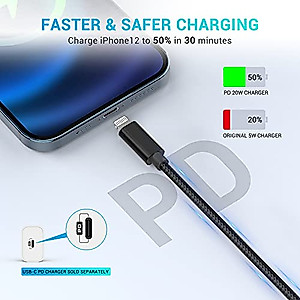 Elktry USB C to Lightning Cable MFi Certified, 3Pack 6FT Long iPhone 14 Charger Cord, Nylon Braided Fast Charging Cable, Compatible with iPhone 13/12 Pro Max/12/11 Pro/11/X/XS/XR/8 Plus/iPad - Black