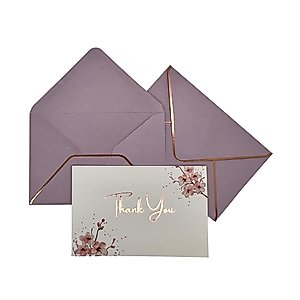 Aeon Passions Elegant Floral Thank You Cards with Rose Gold Foil Stamping and Envelopes with Gold Lining in a Sturdy Box - 36 Pack - 4x6 Inches (Weddings, Bridal Showers, Birthdays and more) (Pink)