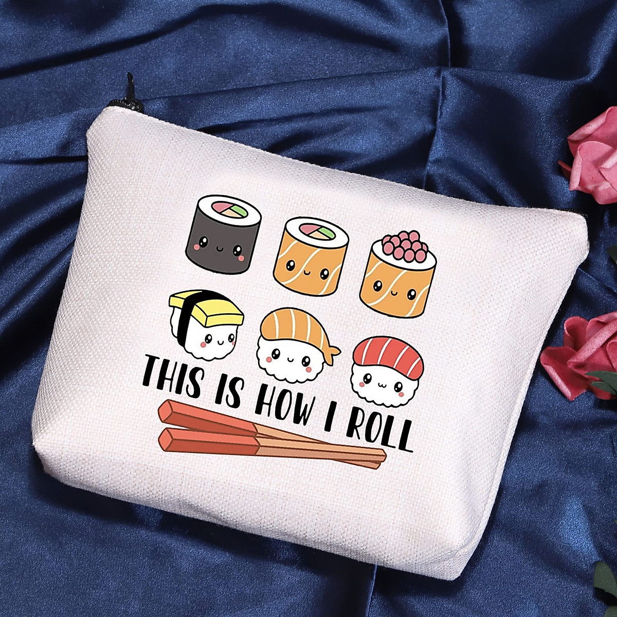 POFULL Sushi Lover Gift This Is How I Roll Cosmetic Bag Sushi Party Gift Japanese Cuisine Sushi Lover Gift (Sushi bag)