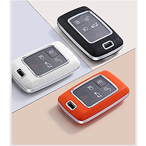 SANRILY PC+Leather Key Fob Cover for Jaguar XF 2021 and for Land Range Rover Discovery Rover Sport 2018 2019 Keyless Smart Key Case Shell with Keychain Pink