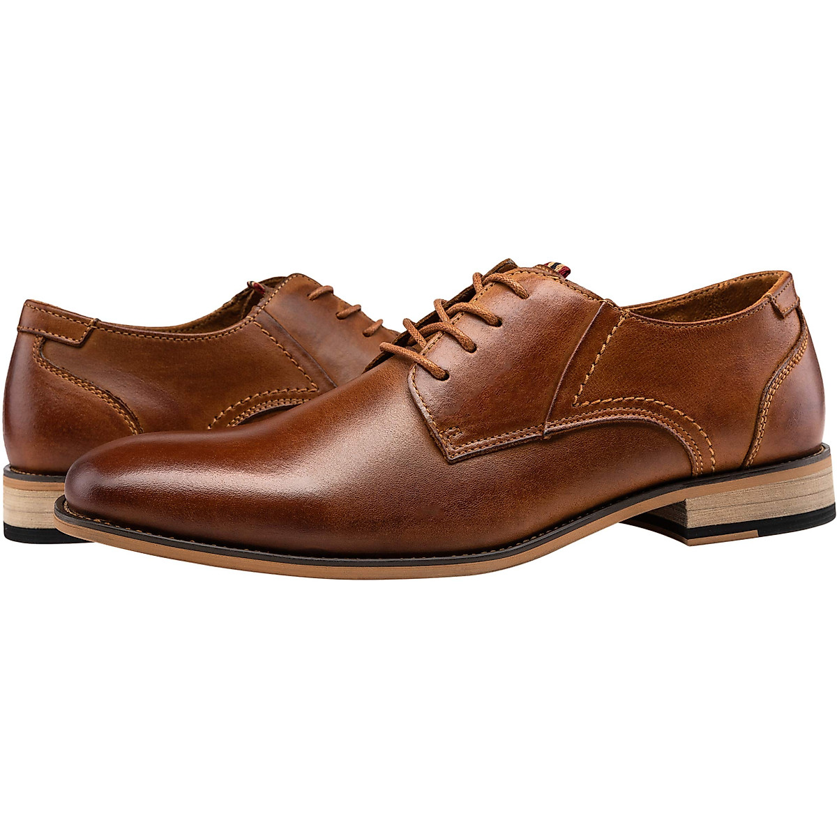 Jousen Men's Dress Shoes Leather Classic Formal Oxford Retro Plain Toe Derby Shoes (AMY612 Yellow Brown 12)