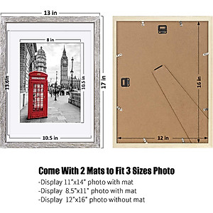 12x16 Rustic Picture Frames Solid Wood Display Pictures 11x14 or 8.5x11 Diplomas with Mat or 12x16 without Mat, Farmhouse Distressed Wooden Picture Frame for Wall or Table Top Display, Driftwood White