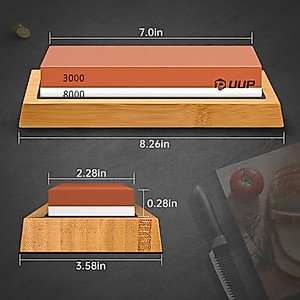 7PCS Knife Sharpening Stones, UUP Whetstone Sharpener Kit with Premium 4 Sides 400/1000 3000/8000 Grit Wet Stone Set, Leather Strop, Angle Guide, Flattening Stone for Kitchen Pocket Knives, Blade