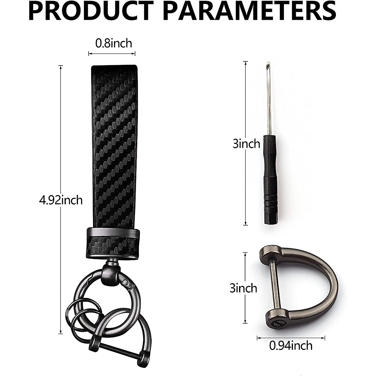 Turcee 2PCS Carbon Fiber Car Keychain Kit,Gift for Men and Women,Quick Release Spring with D-Ring Anti Lost Car Keychain Organizer