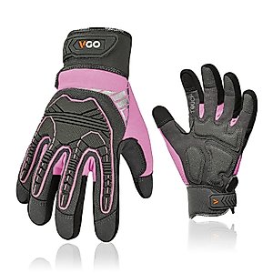 Vgo... 1-Pair Heavy Duty Work Gloves Women, Synthetic Leather Yardwork Gardening Gloves, Impact Protection Construction Gloves, Vibration Reduction Mechanic Gloves(M,Pink,SL8849IP-FM)