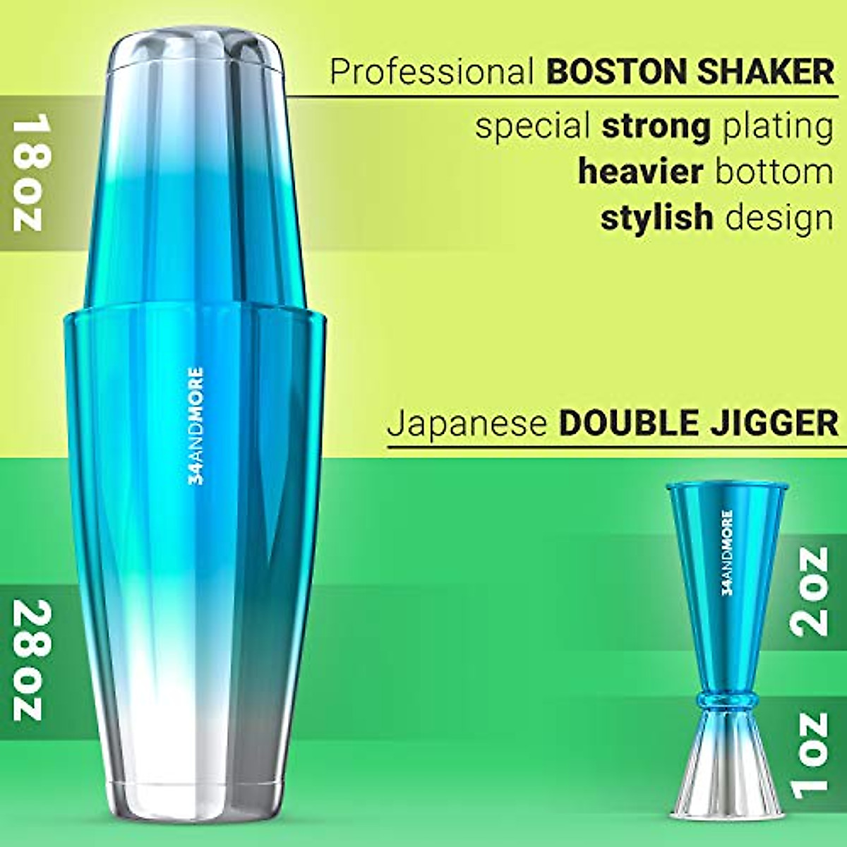 Bartender Kit. Boston Cocktail Shaker Set. Mixology Bar Set Tools Accessories for Professional and Home Bartending. Barware Kit: Two Weighted Shaker Tins, Muddler, Strainer, Jigger, Mixing Spoon, etc