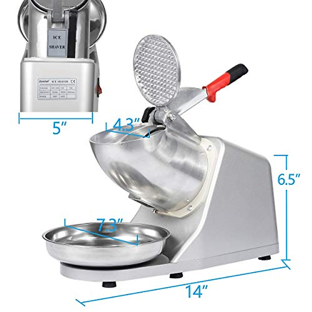 ZENY Electric Ice Crushers 300W 2000r/min w/Stainless Steel Blade Shaved Ice Snow Cone Maker Kitchen Machine (Silver)
