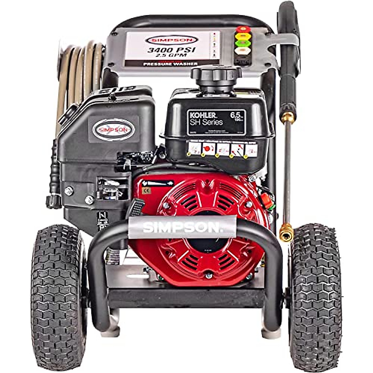 Simpson Cleaning MS61085 MegaShot 3400 PSI Gas Pressure Washer, 2.5 GPM, Kohler SH270, Includes Spray Gun and Extension Wand, 5 QC Nozzle Tips, 5/16-in. x 25-ft. MorFlex Hose, Black