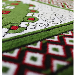 Modefa Turkish Prayer Rug | Wide 8 Multi Person Velvet Namaz Sajadah Janamaz | Family Group Mosque Carpet (Green)