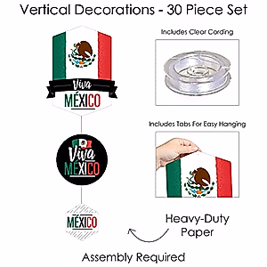 Big Dot of Happiness Viva Mexico - Mexican Independence Day Party DIY Dangler Backdrop - Hanging Vertical Decorations - 30 Pieces