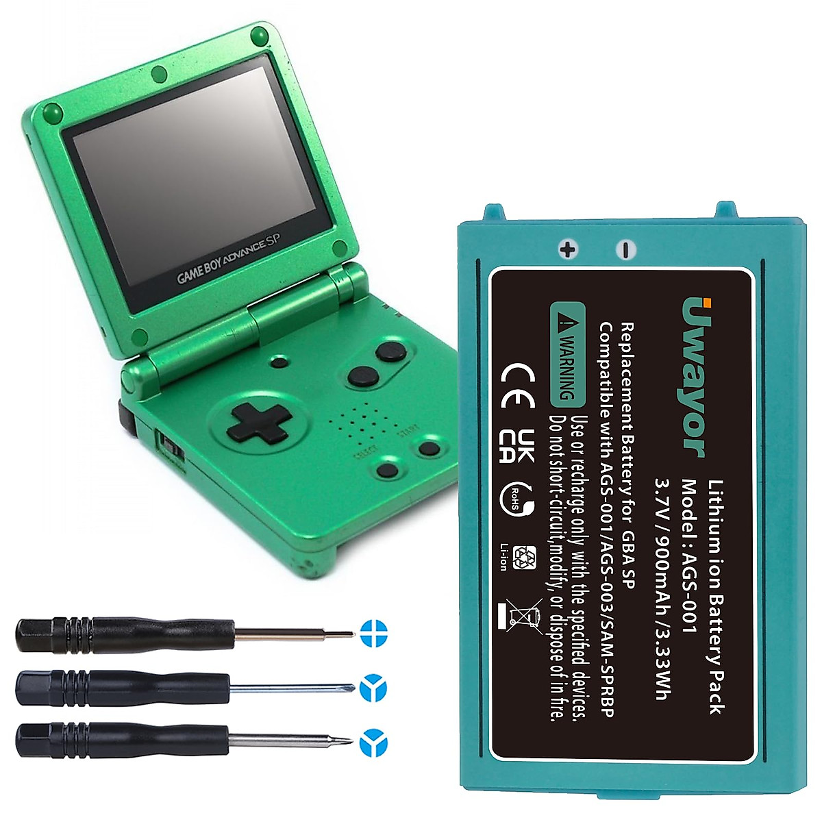 Uwayor Gameboy Advance SP Battery, 900mAh GBA SP Battery Replacement for Nintendo Gameboy Advance SP with Tool