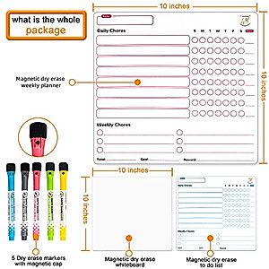 Lilymeche Concept - Magnetic Chore Chart 2 Pcs Dry Erase Behavior Charts, 1 Whiteboard & 5 Magnetic Markers, Reward Chart for Adults & Kids for School, Home and Office, Daily Planner Schedule Board.