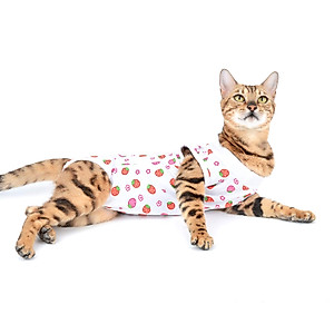 SELMAI Surgical Suit for Cats Surgical Recovery Suit for Dogs Small After Surgery Wear Abdominal Wound Protector Post Operative Dog Shirt Romper Cone E-Collar Alternative Prevent Licking Red L