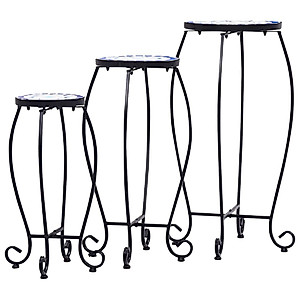 ZQQLVOO Mosaic Tables 3 pcs,Plant Stand,Plant Rack,Plant Display Stand,Multi-Purpose Plant Stand,Flower Stands,For Backyard,Garden, Balcony,Terrace,Blue and White Ceramic