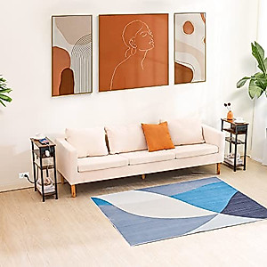 AMHANCIBLE Narrow Side Table with Charging Station, Slim End Table Set of 2, 4 Tier Sofa Table with Storage Shelf, for Small Spaces, USB Ports & Power Outlets, Metal Frame HETN04BR