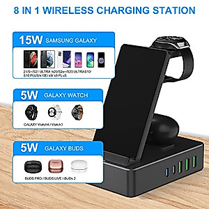 Wireless Charging Station for Samsung, 100W 8 in 1 Charging Station for Multiple Devices, Wireless Charger Stand Dock with 20W USB C 2 Port, Compatible with Samsung Series, Galaxy Buds pro