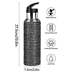 TropicalLife Insulated Water Bottle Education Math Formulas Water Bottle with Straw Stainless Steel Bottle Vacuum Insulated Tumblers for School Sports
