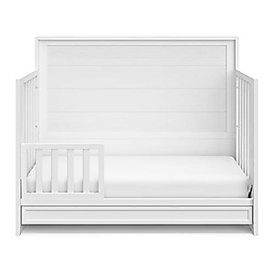 STORKCRAFT Luna 5-in-1 Convertible Crib with Drawer (White) – GREENGUARD Gold Certified, Crib with Drawer Combo, Full-Size Nursery Storage Drawer, Converts to Toddler Bed, Daybed and Full-Size Bed