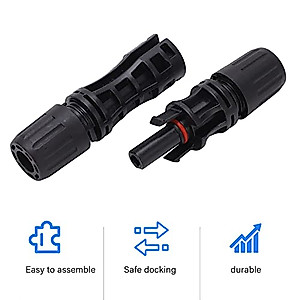 PV Connector, Copper Pins Tinned Solar Panel Cable Connector Waterproof 12pcs PPO Keyed for Industry (1500V-30A)