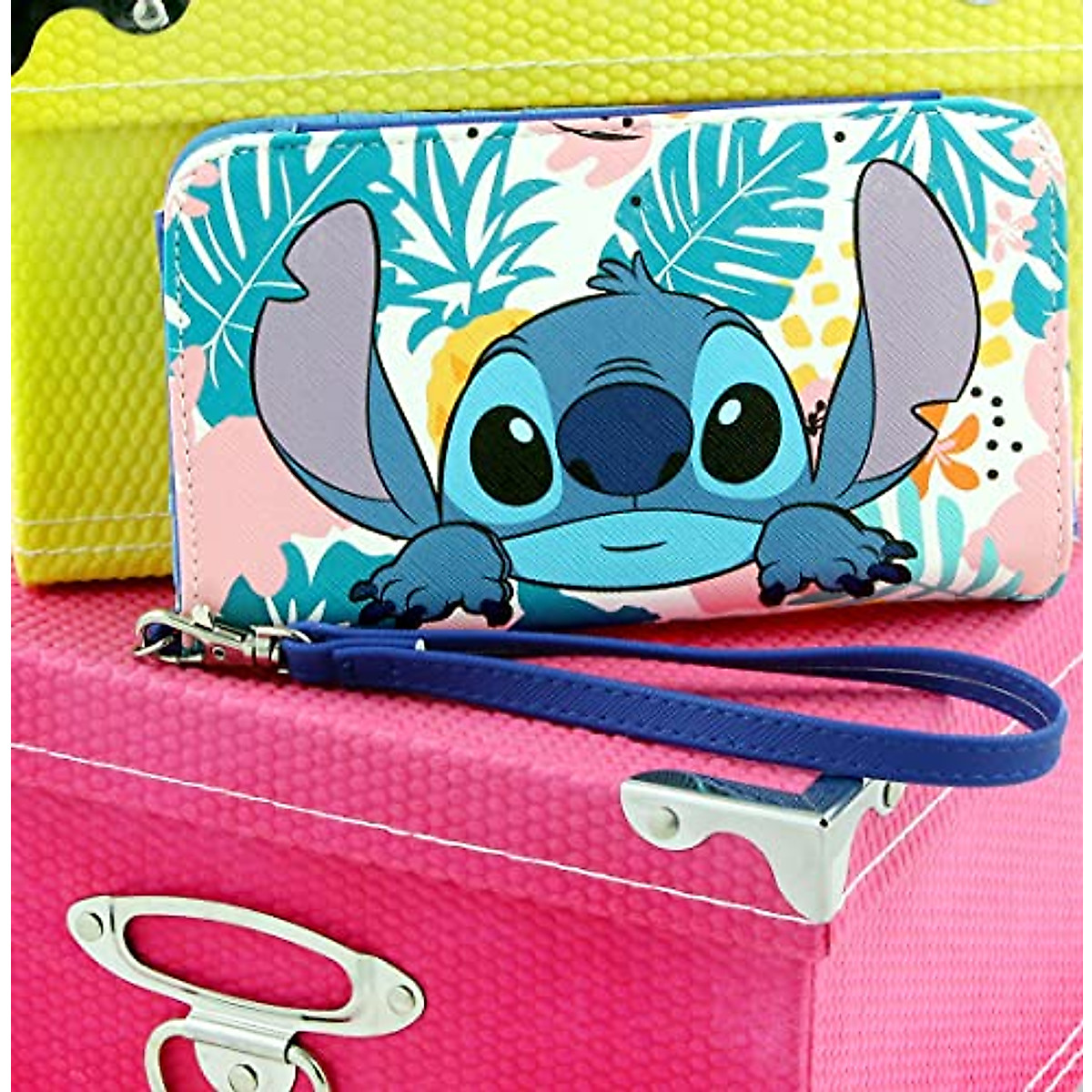 Disney Lilo & Stitch Tropical Design Snap-Closure Wristlet Wallet w/Tech Pocket and Wrist Strap