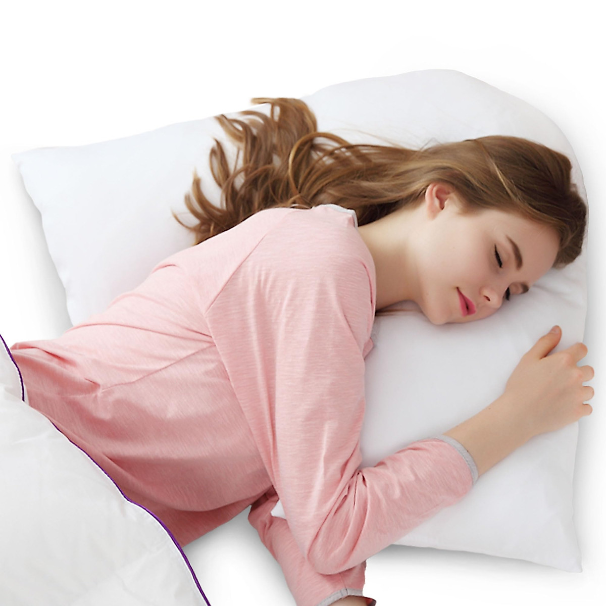 Cheer Collection Oversized V Shaped Pillow, L Shaped Pillow for Neck and Shoulder Support, Side Pillow for Sleeping on Side, Pregnancy Pillow, Curved Pillow, Includes Pillow Cover