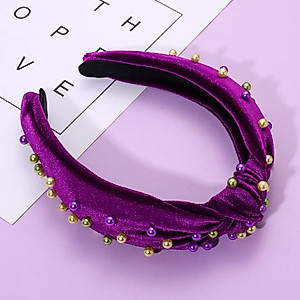 GLBCC Mardi Gras Headband Purple Crystal Jeweled Wide headband Festival Holiday Padded Hairband Carnival Party Hair Accessory (Mardi Gras purple Headband A)