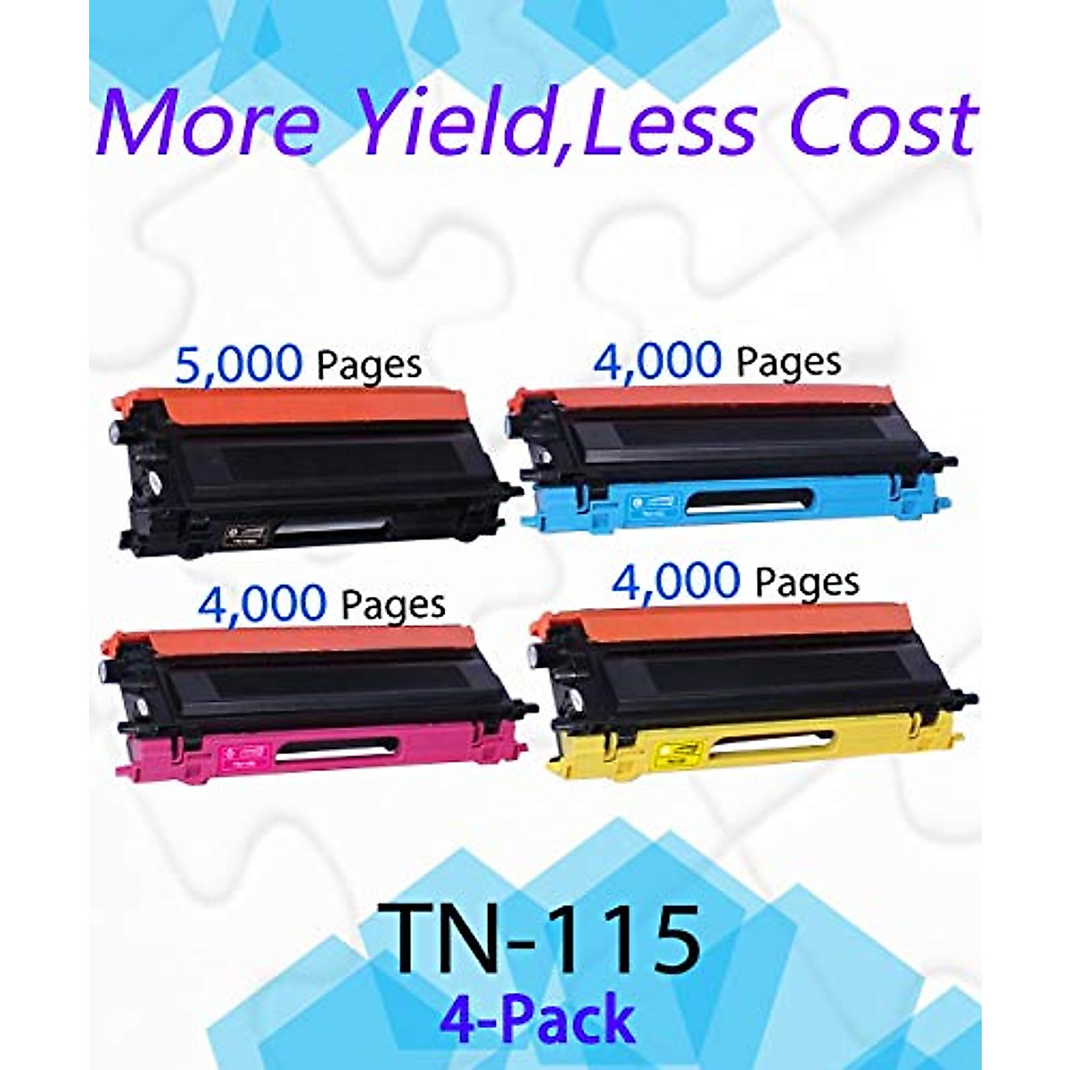 EASYPRINT (4-Pack) Compatible TN115 TN-115 Toner Cartridge Work for Brother HL-4040CN 4050CDN 4070CDW MFC-9440CN 9450CDN 9840CDW DCP-9040CN 9045CDN Printer, (1 Black 1 Cyan 1 Magenta 1 Yellow)