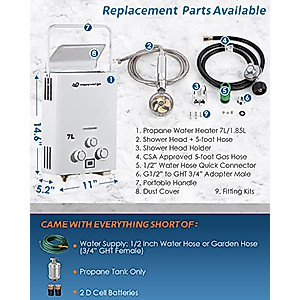 Hapyvergo 7L Portable Propane Gas Water Heater 1.85 GPM Outdoor Tankless Instant Hot Water Heater With Digital Display For Shower RV Camping Cabin Boat Barn