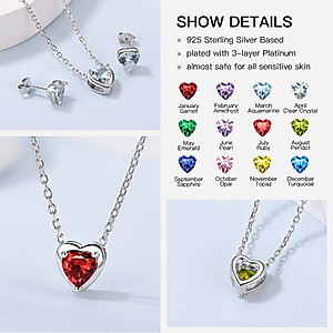 Suplight March Birthstone Necklace 925 Sterling Silver Small Blue Aquamarine Heart Necklace for Women
