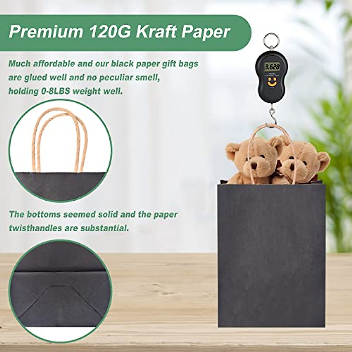 Fib-utopia 100Pcs Small Black Gift Bags Bulk, 5.25x3.75x8 Inches Kraft Paper Gift Bags with Handles