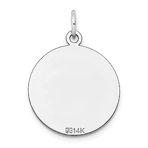 Solid 14k White Gold Plain .011 Gauge Round Engravable Disc Charm Pendant - 27mm x 20mm