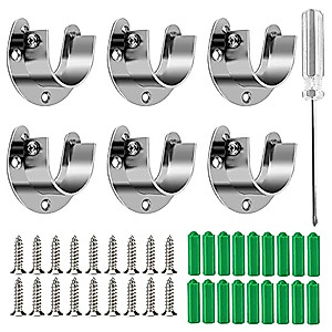 Uspacific 6 Packs Closet Pole Sockets, Stainless Steel Closet Rod End Supports with Screws,Screwdriver for Easy Installation&Quick Removal