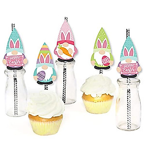 Big Dot of Happiness Easter Gnomes - Paper Straw Decor - Spring Bunny Party Striped Decorative Straws - Set of 24