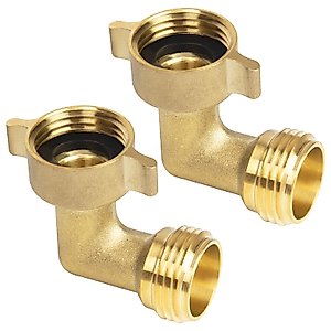 QNINE 90 Degree Hose Elbow, 3/4" NH Thread, Brass Hose Connector, Perfect for RV, Washing Machine, Faucet, 2-Pack
