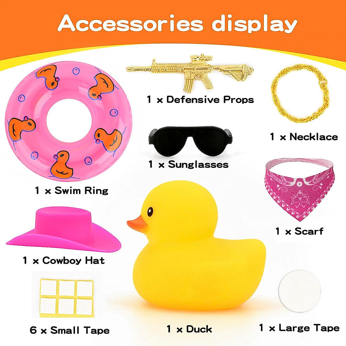 Duck Dashboard Decorations - Rubber Duck for Dashboard of Car, Yellow Duck Car Dashboard Decorations, Squeak Ducks Car Ornaments Car Décor Accessories with Hat Swim Ring Necklace Sunglasses