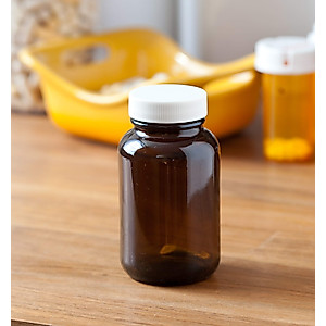 Amber 4 oz Glass Packer Bottle with White Ribbed Lid (6 pack)