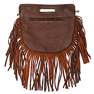 bonanza leathers women's cowhide handbag crossbody shoulder leather bag with fringes button closure H8 (Brown)