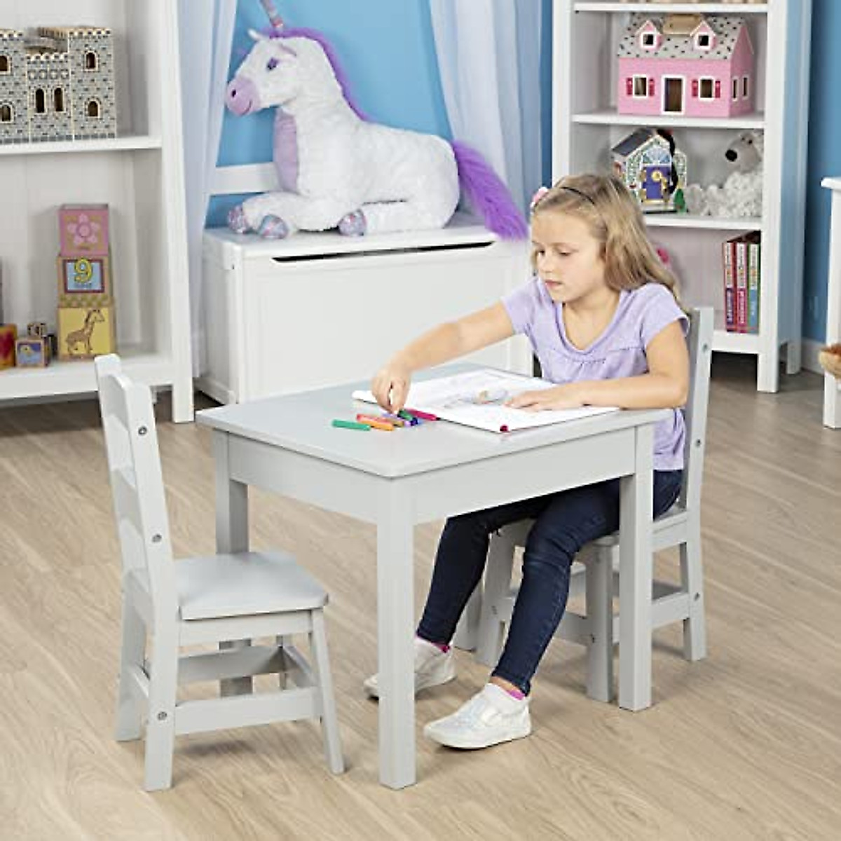 Melissa & Doug Table & Chairs-Gray Furniture - Wooden Activity Play Table And Chairs Set For Kids