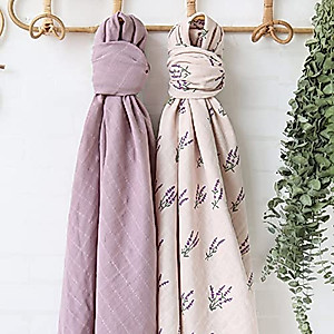LifeTree Baby Swaddle Blankets Girls, Organic Muslin Swaddle Blankets Unisex Swaddling Wrap Receiving Blanket Neutral for Newborn, 100% Organic Cotton, Large 47 x 47 inches, Lavender & Mauve