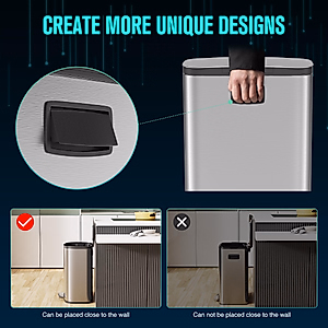 Ufurpie 13 Gallon/50L Trash Can with Foot Pedal, Stainless Steel Garbage Can with Soft-Close Lid, Garbage Bin Exquisite Oval Shape Cover Hands-Free for Kitchen, Bathroom, Office