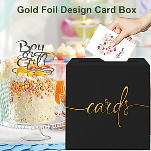 Black Card Box with Gold Foil Design Wedding Card Box Gift Cards Receiving Box for Party Graduation Bridal or Baby Showers, Raffle Ticket Box Money Box for Birthday Retirements Anniversaries Halloween