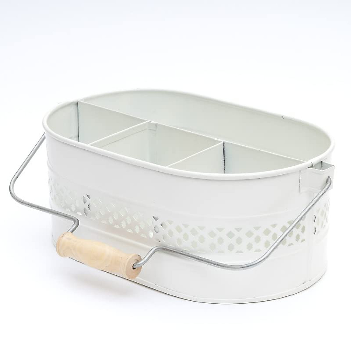 THE ARTIQUE Farmhouse Utensil Caddy, Galvanized Caddy, Picnic Utensil Holder, Desk Organizer, Condiments Caddy, Flatware Caddy For Party, Kitchen Utensils Organizer Caddy With Handle- WHITE