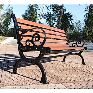 Outdoor Bench, PVC Seat + Cast Aluminum Legs, Garden Bench, Park Bench with Comfortable Backrest