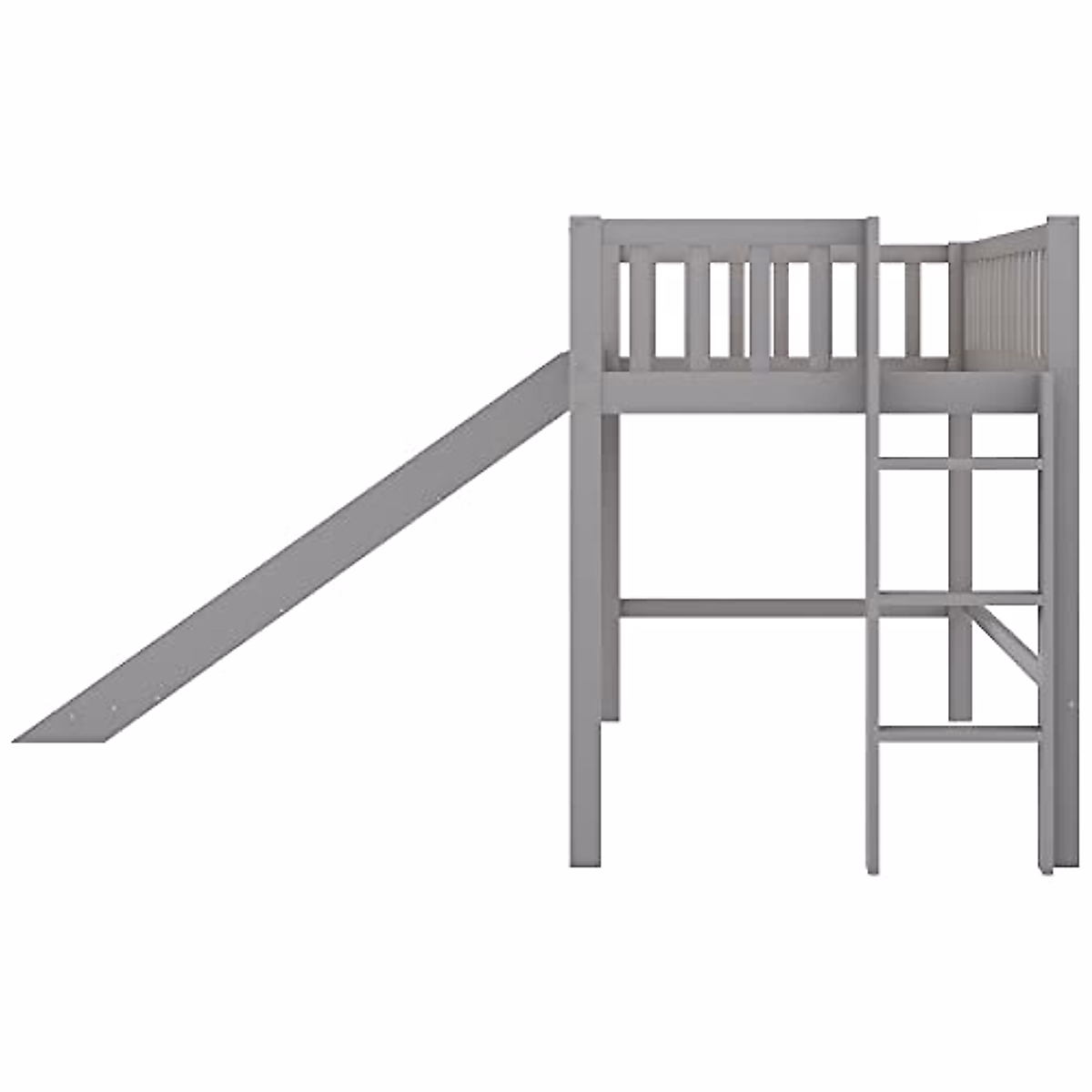 KoiHome Twin Size Low Loft Bed with Ladder and Slide, Wood Bed with Full-Length Guardrail & Built-in Solid Slat Support for Kids Girl Boy Teens Bedroom, Space-Saving Design, No Box Spring Needed, Gray