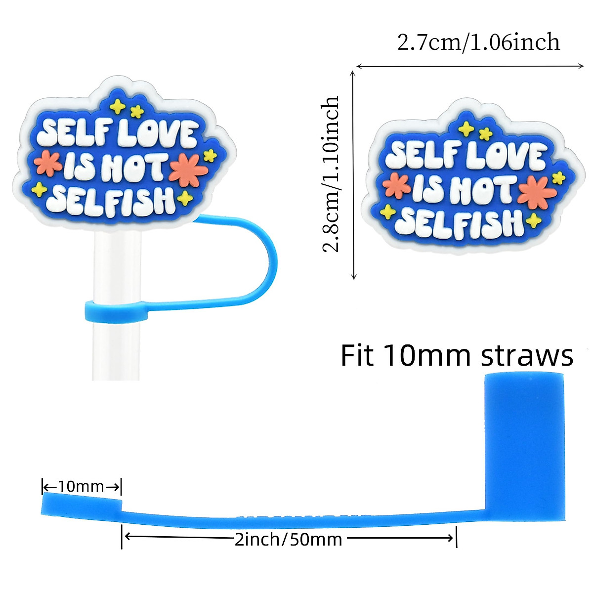 12pcs Straw Cover Cap,Reusable Drinking Straw Toppers,10mm Straw Covers for Stanley Cup 30&40 Oz Tumbler Straw Accessories Splash Straw Protector Portable Dust Straw Caps Decoration (Love Myself)