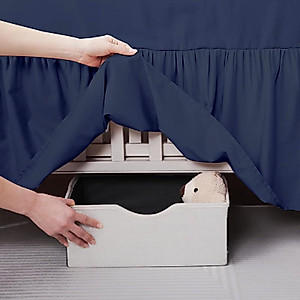 Navy Blue Ruffled Crib Bed Skirt - 100% Cotton - Nursery Crib Toddler Dust Ruffle Bedding Skirts for Baby Boy or Baby Girl - Crib Bed Skirt for Standard Crib, 14" Drop Dust Ruffle with Split Corner