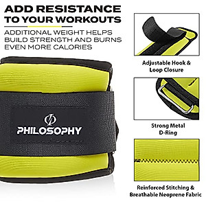 Philosophy Gym Adjustable Ankle/Wrist Weights, Set of 2 - 3 lb Each, 6 lb Total for Strength Training and Fitness