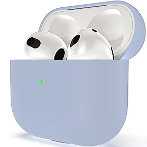 ORNARTO Compatible with AirPods 3rd Generation Case Cover, Soft Liquid Silicone Skin Cover for Women Men Shock-Absorbing Protective Case for AirPods 3 Gen 2021, Front LED Visible-Sierra Blue